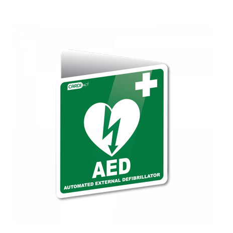 Plastic AED Angle Bracket Sign – Red Medical
